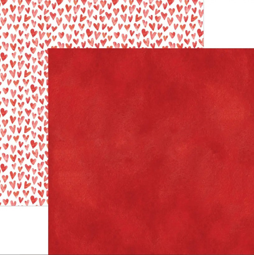 Red Watercolor Hearts | 12x12 Scrapbook Paper