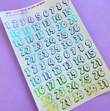 Clear Foiled Date Numbers | Sticker Sheet